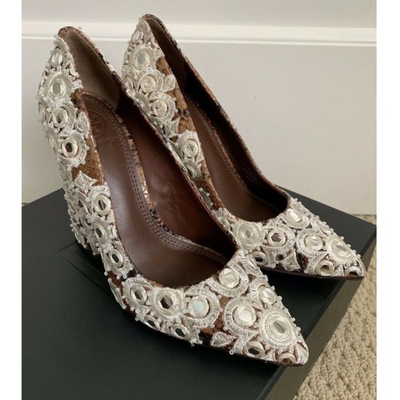 Tory Burch | Shoes | Tory Burch Brown Embroidered Francesca Tuscan Pump ...